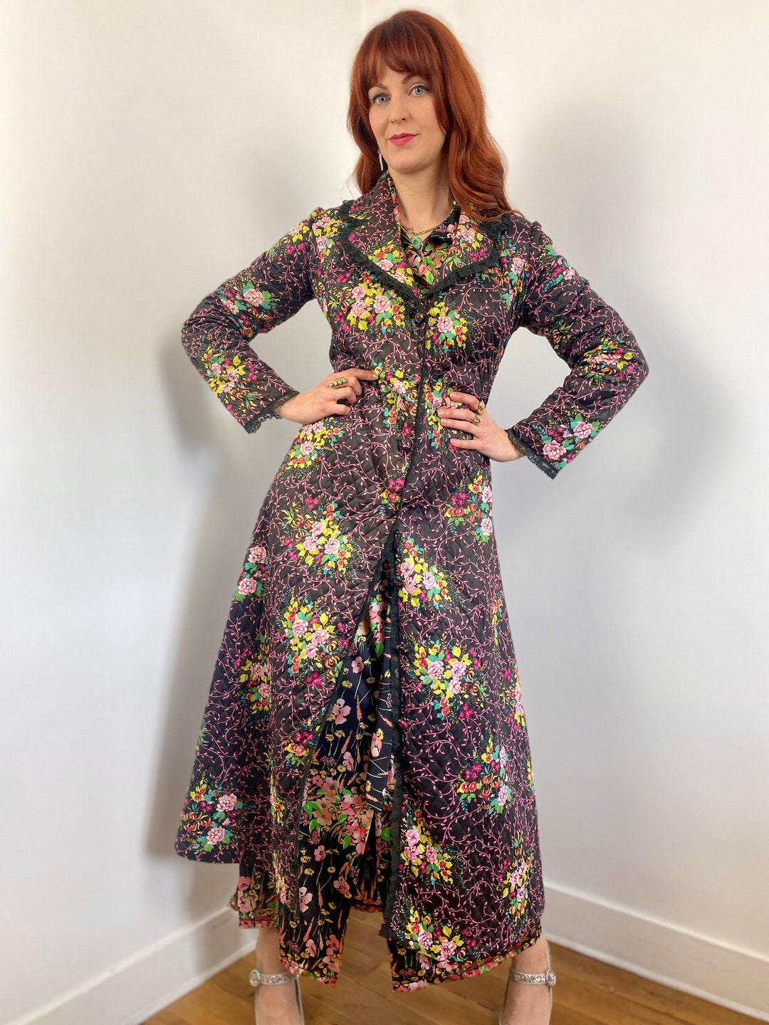 Vintage 50s 60s Quilted Floral & Lace Housecoat - Etsy