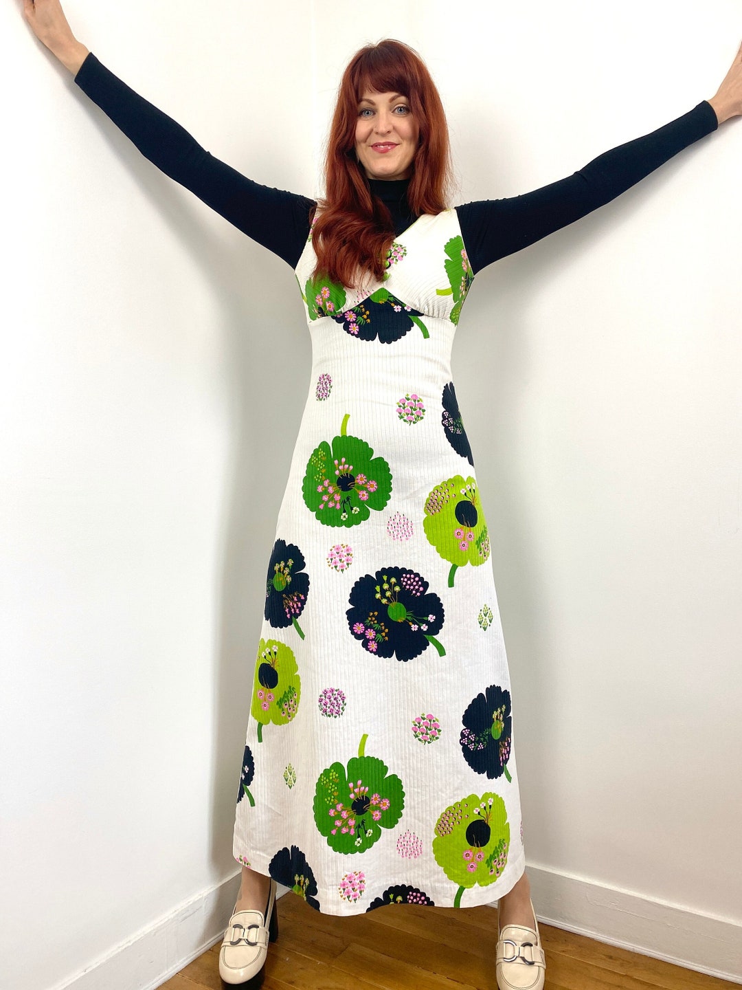 Vintage MOD Shamrock Print Sleeveless Maxi Dress - Etsy