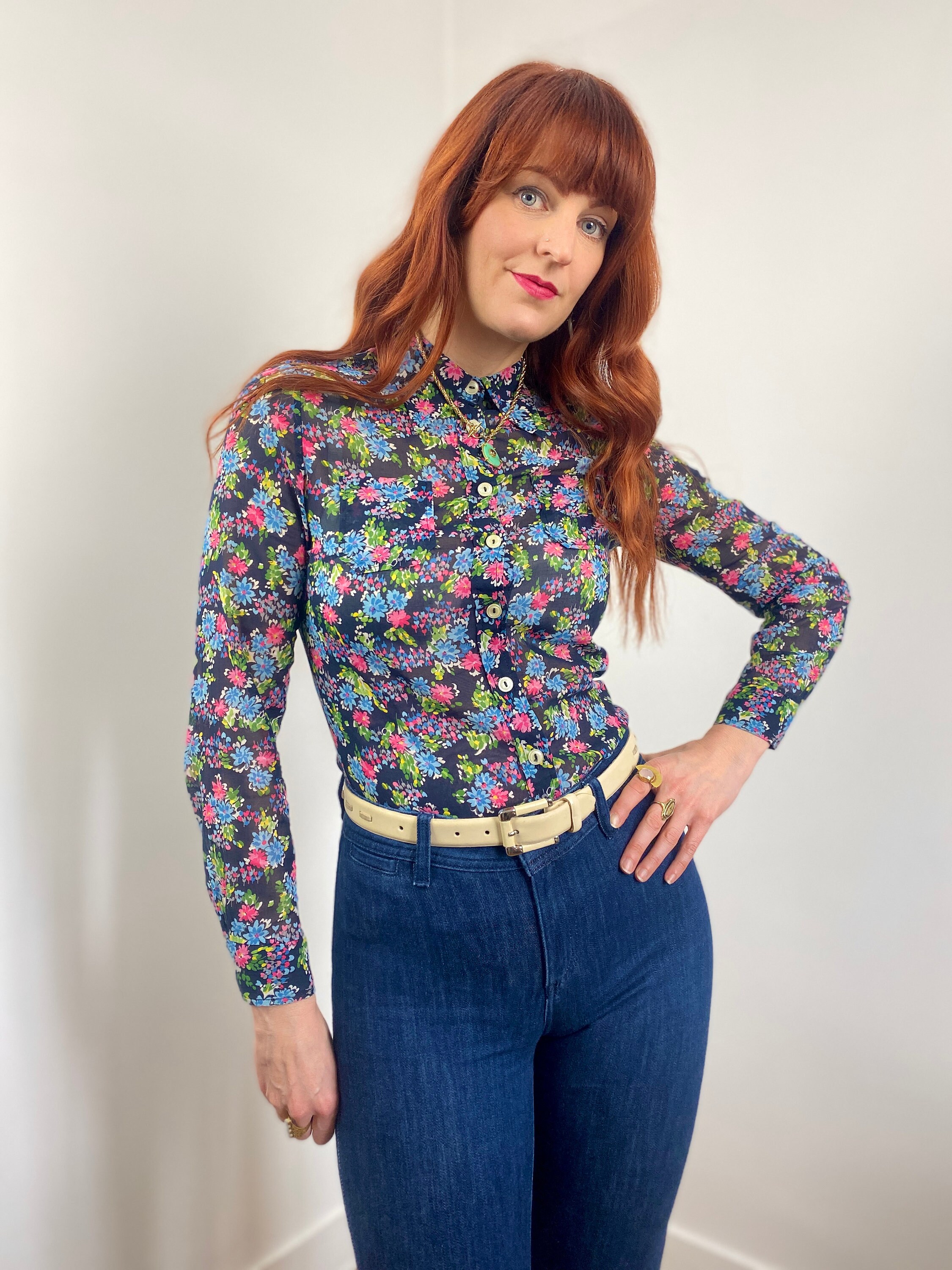 Vintage 70s Collared Floral Print Blouse Shirt - Etsy