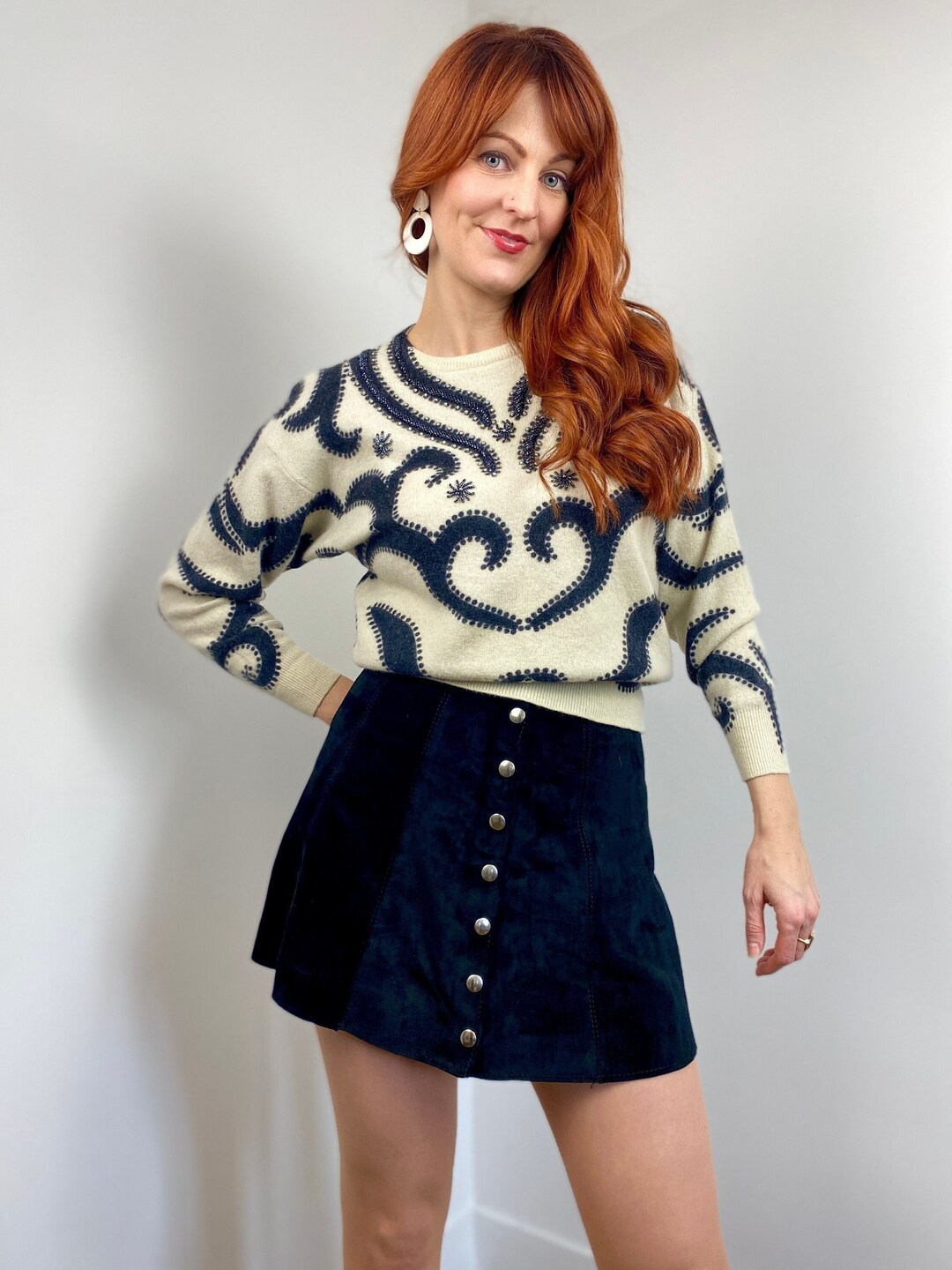 Vintage 80s / 90s Swirl Pattern & Beaded Sweater - Etsy