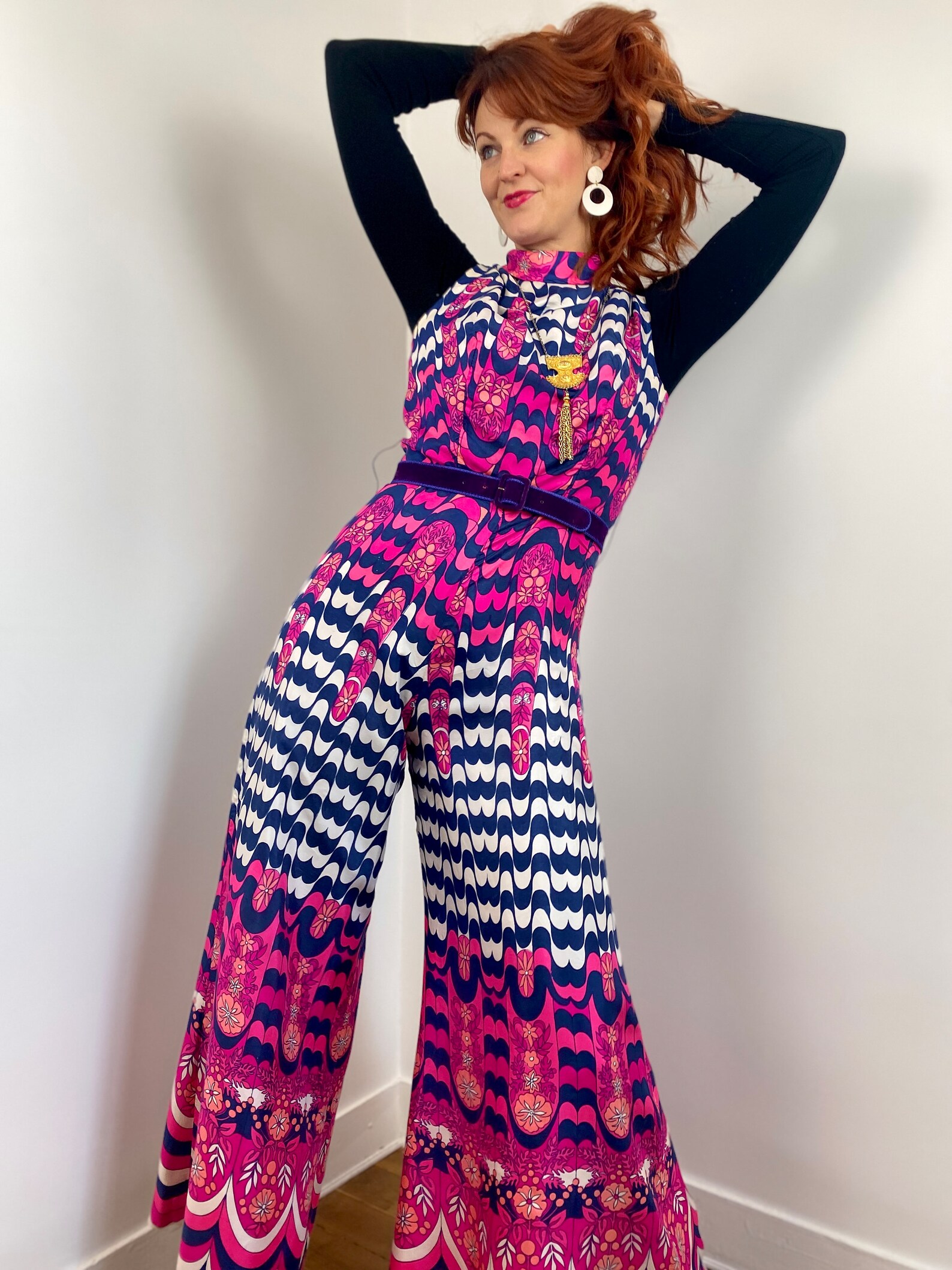 Vintage 60s 70s Wide Leg Mod Print Jumpsuit - Etsy