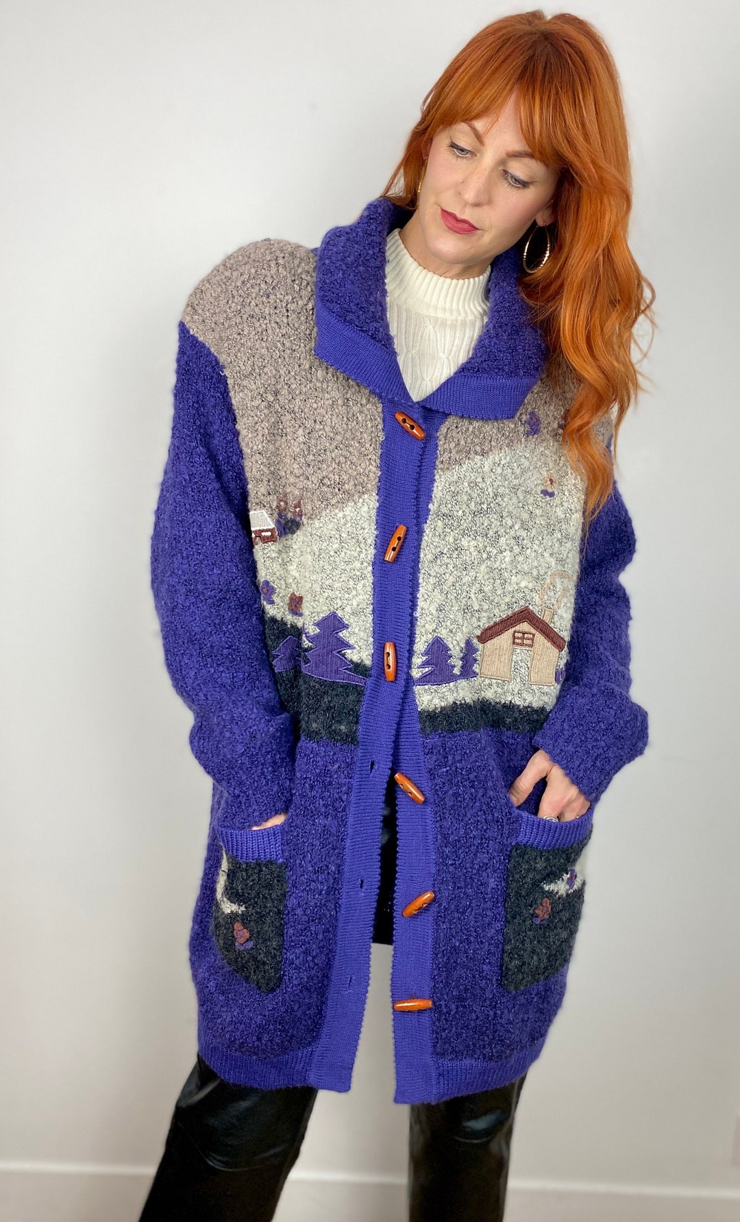 Vintage Snowy Scene Sweater Cardigan / Jacket - Etsy