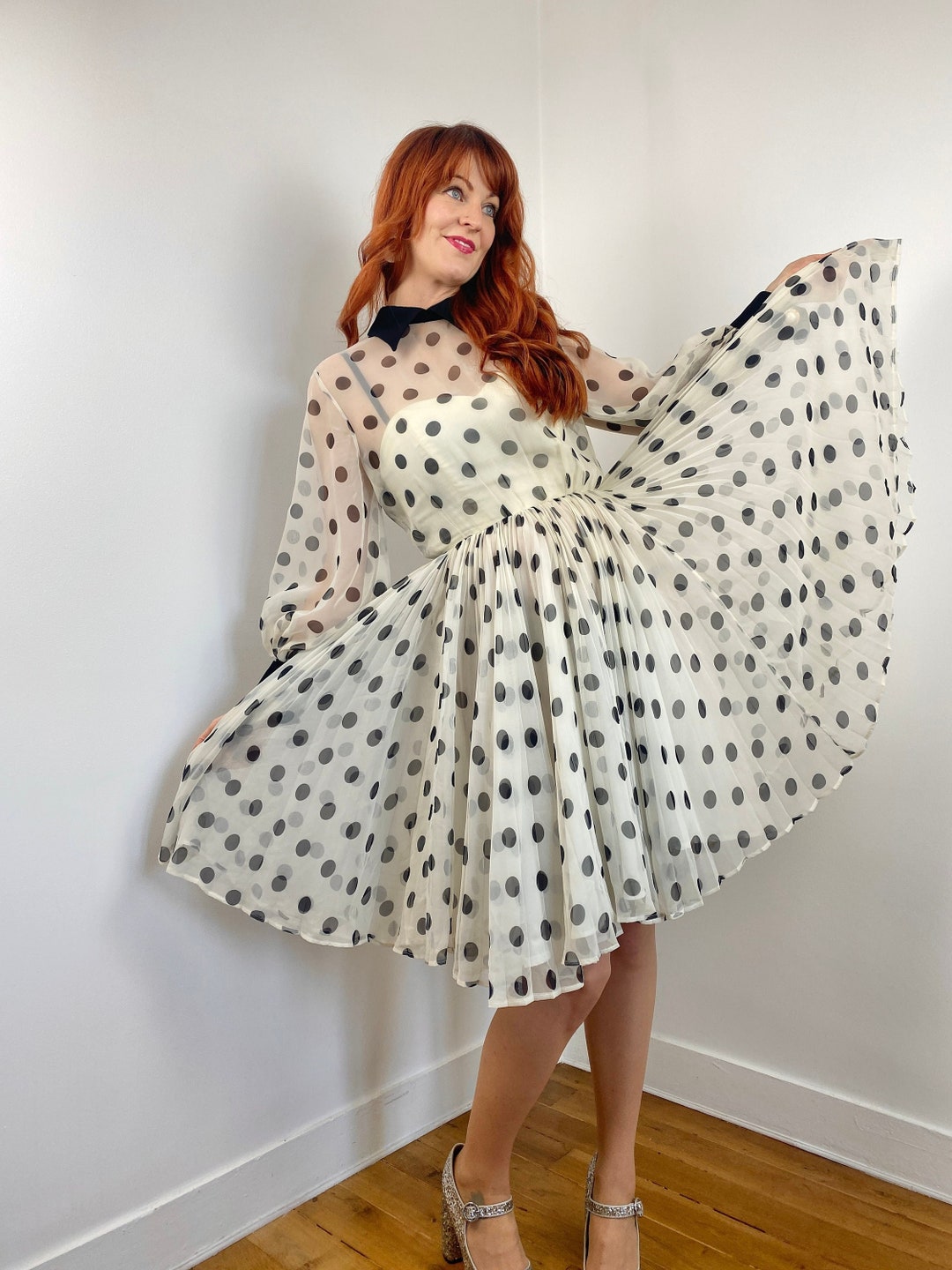 Vintage Victor Costa Polka Dot Dress - Etsy