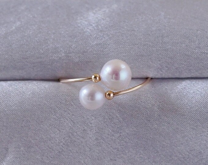 Double Pearl Freshwater Pearl Ring | Minimal Two Pearl Open Ring | Rose ...