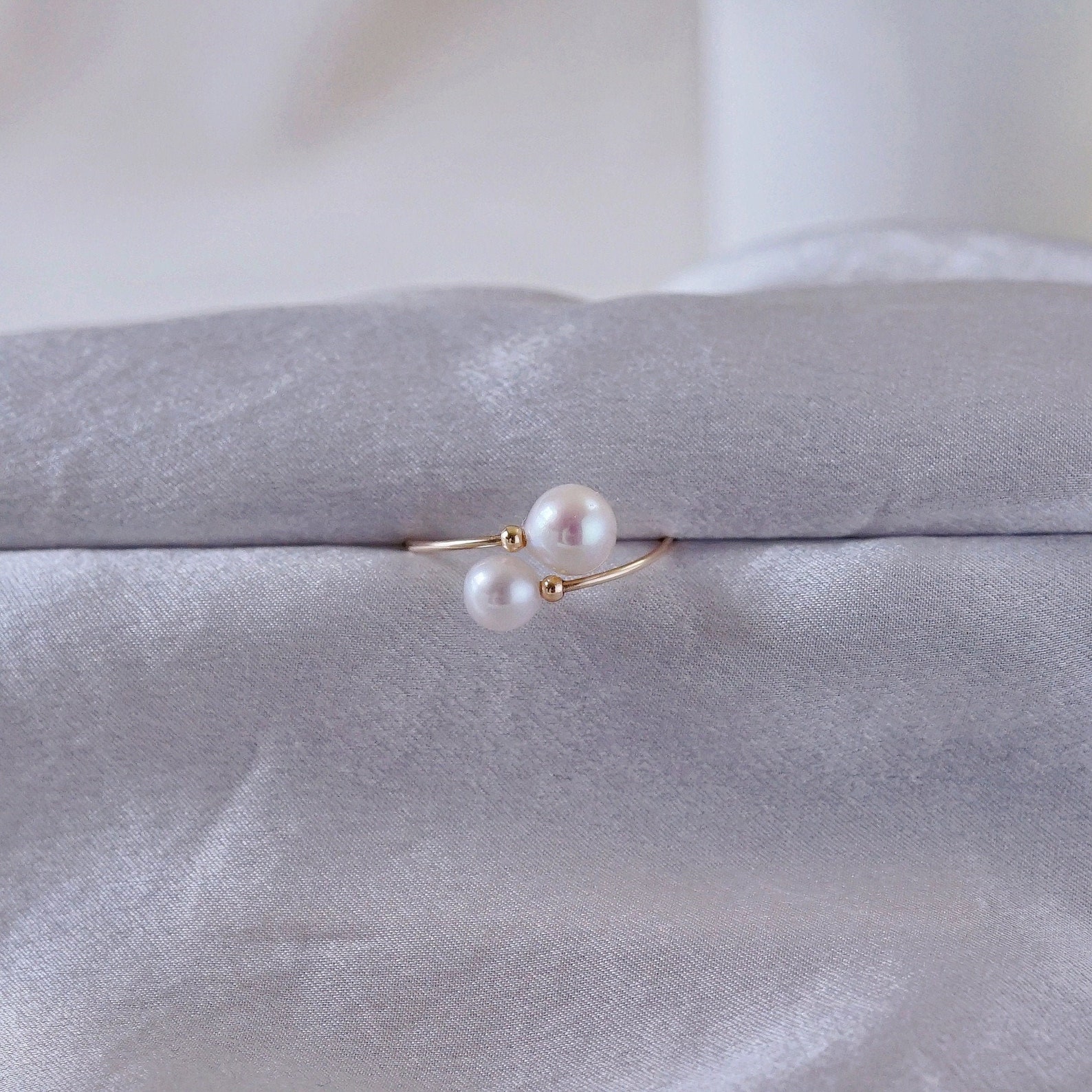 Double Pearl Freshwater Pearl Ring Minimal Two Pearl Open - Etsy