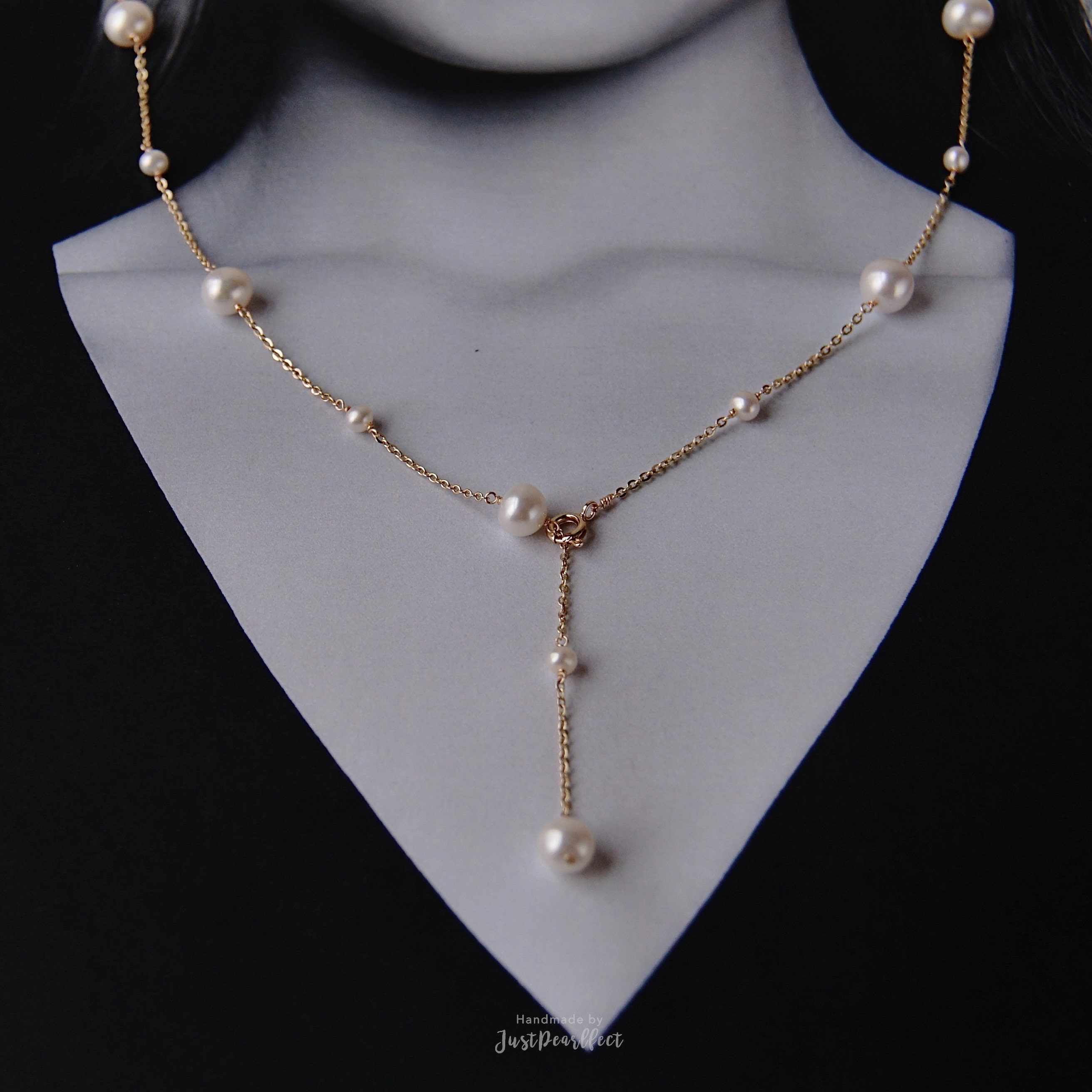 Freshwater Pearl Station Necklace Pearl Y Drop Necklace Etsy Australia