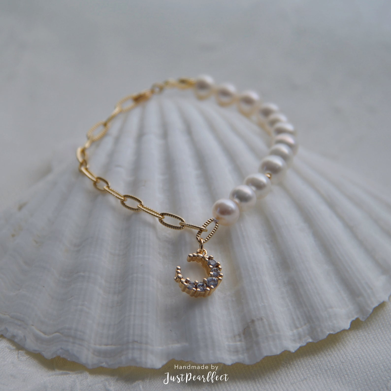 Freshwater Pearl Bracelet | Half Pearl Half Chain Bracelet | Real Pearl ...