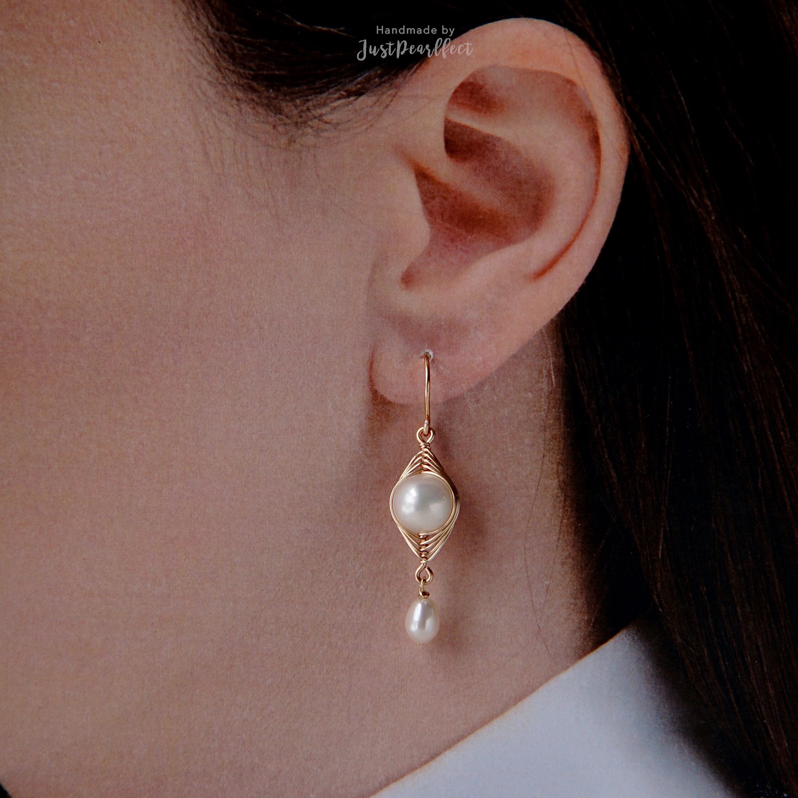 Evil Eye Pearl Drop Earring Hand Wrapped Angel Eye Earring - Etsy