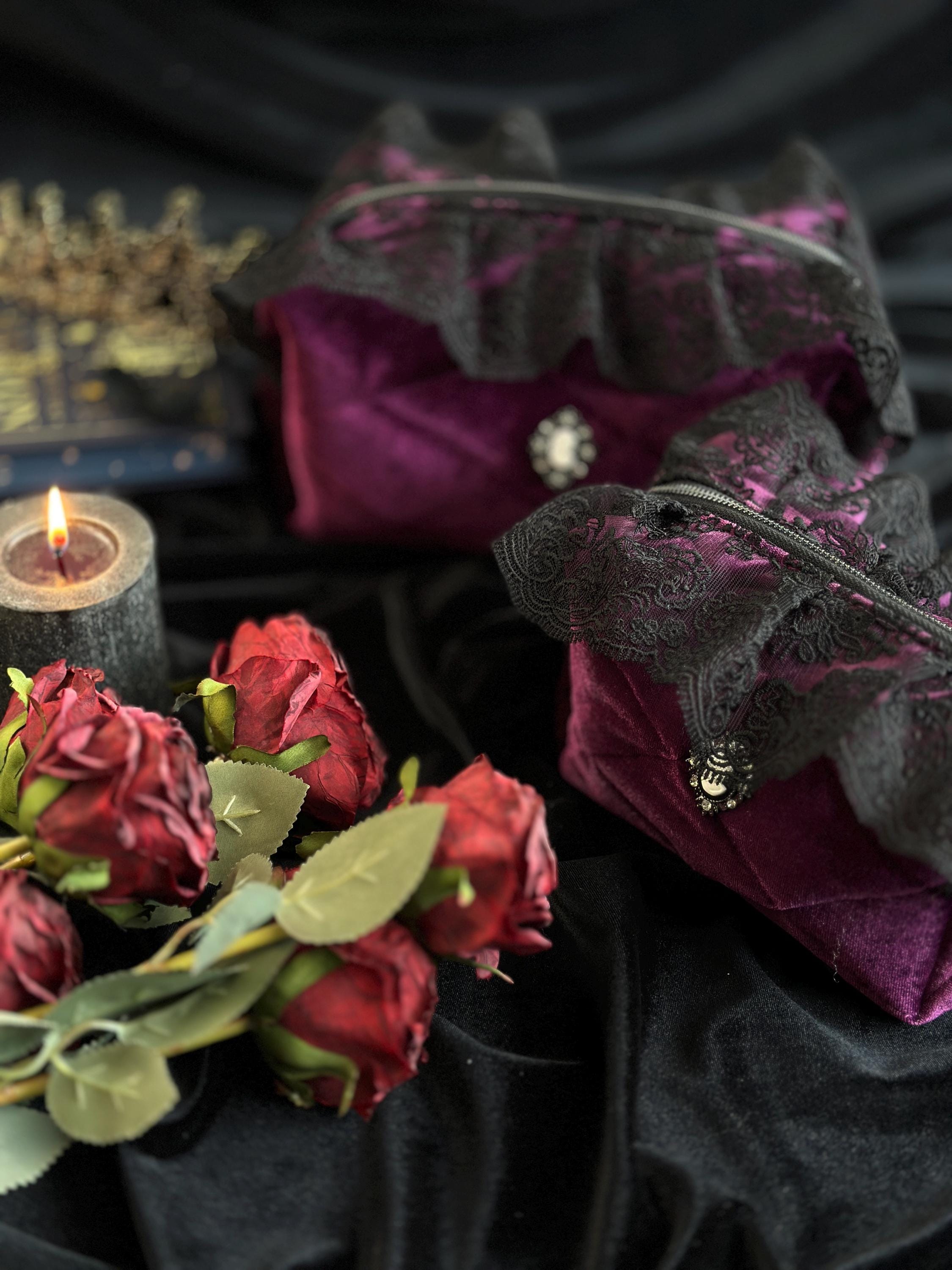 Royalcore Velvet Makeup Bag – Baroque Gothic Cosmetic Pouch With Lace ...