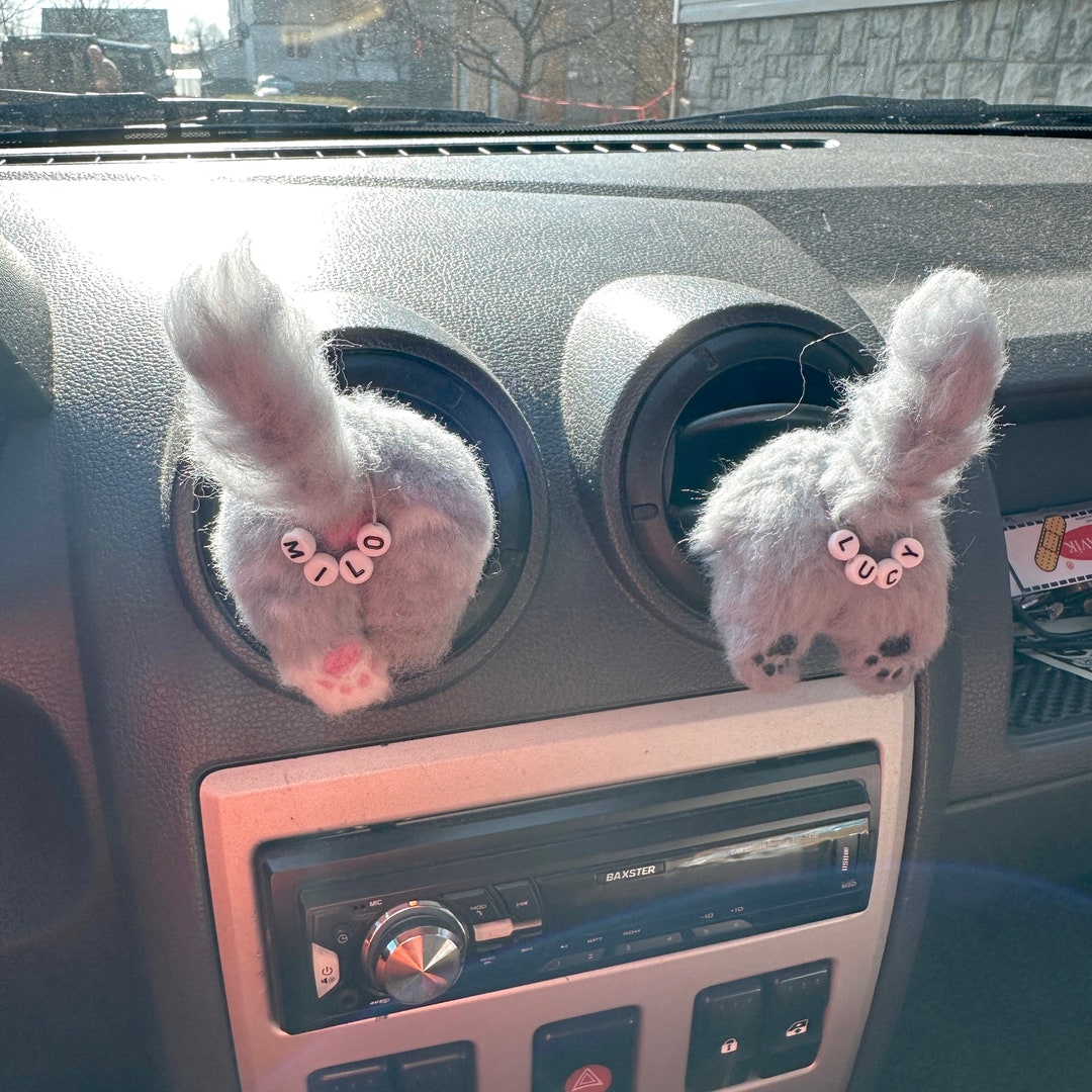 Personalized Fluffy Gray Stuck Cat Butt Car Vent Clip Handmade Felted ...