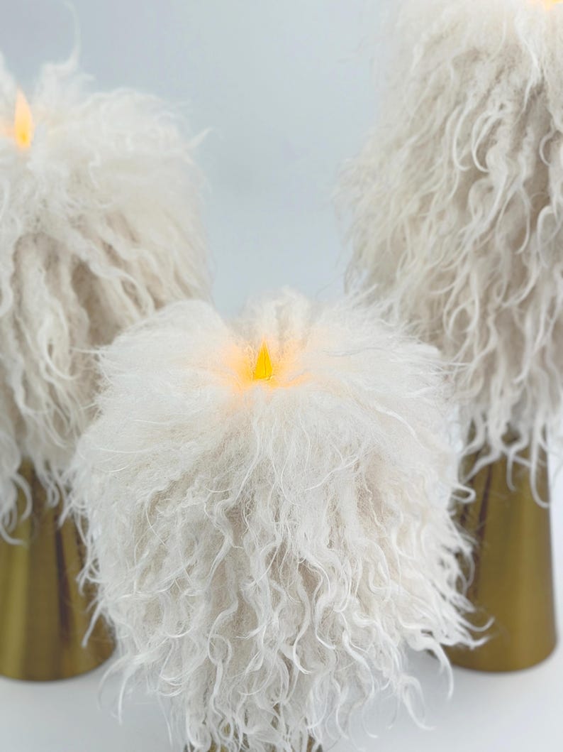Llama Faux Fur LED Pillar Candle, Cozy Winter Home Decor, Soft Luxury ...