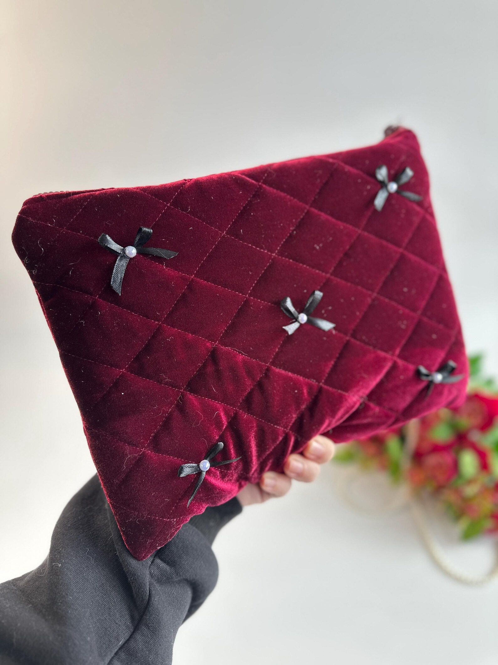 Burgundy Velvet Laptop Sleeve: Handmade Tech Protector With Bows - Etsy