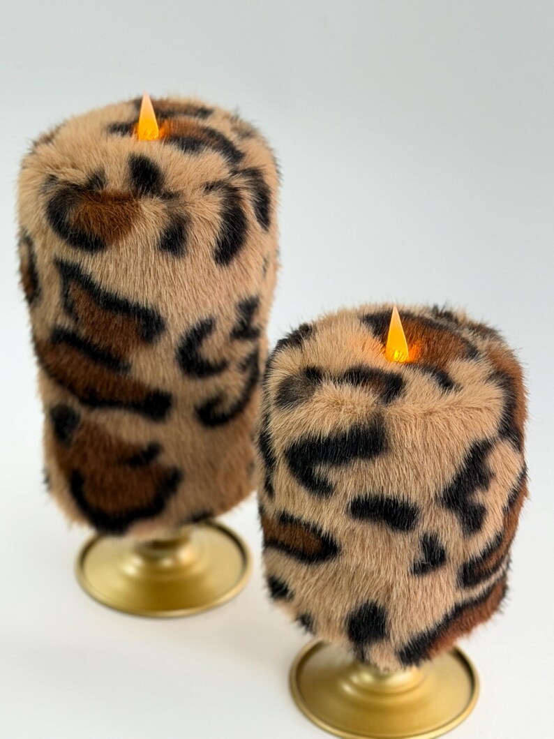 Luxury Leopard Faux Fur LED Pillar Candle, Leopard Home Decor ...