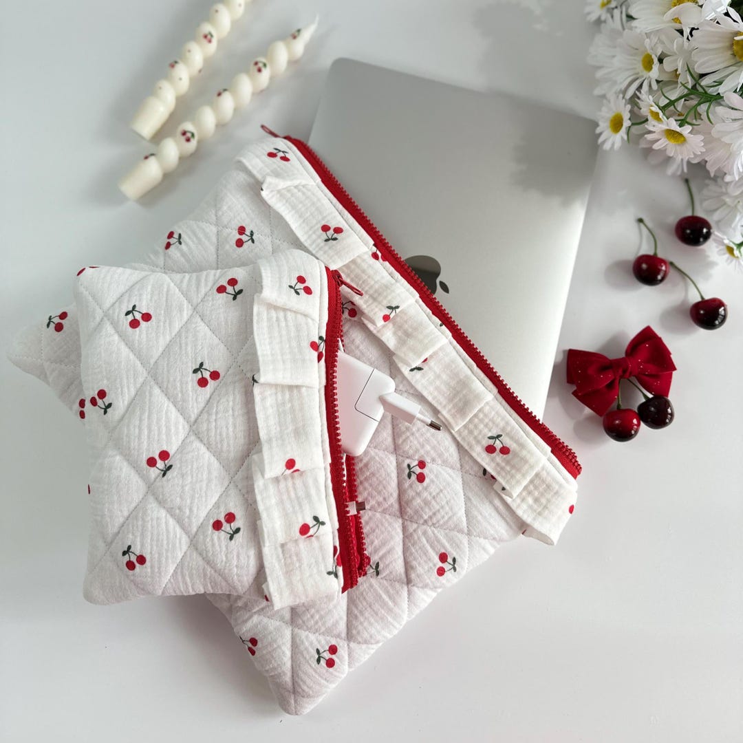Handmade Quilted Laptop Sleeve: Cherry Ruffle Tech Protector - Etsy