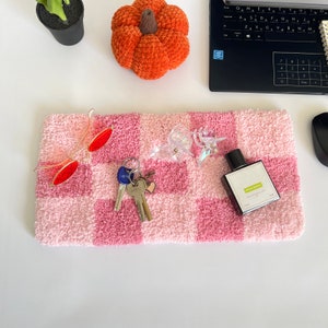 Pink Checkered Keyboard Rug Light Pink Hand Tufted Keyboard Pad ...