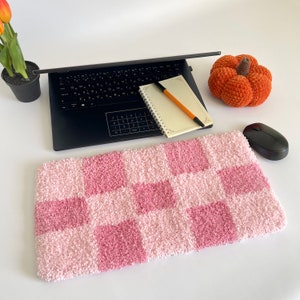 Pink Checkered Keyboard Rug Light Pink Hand Tufted Keyboard Pad ...