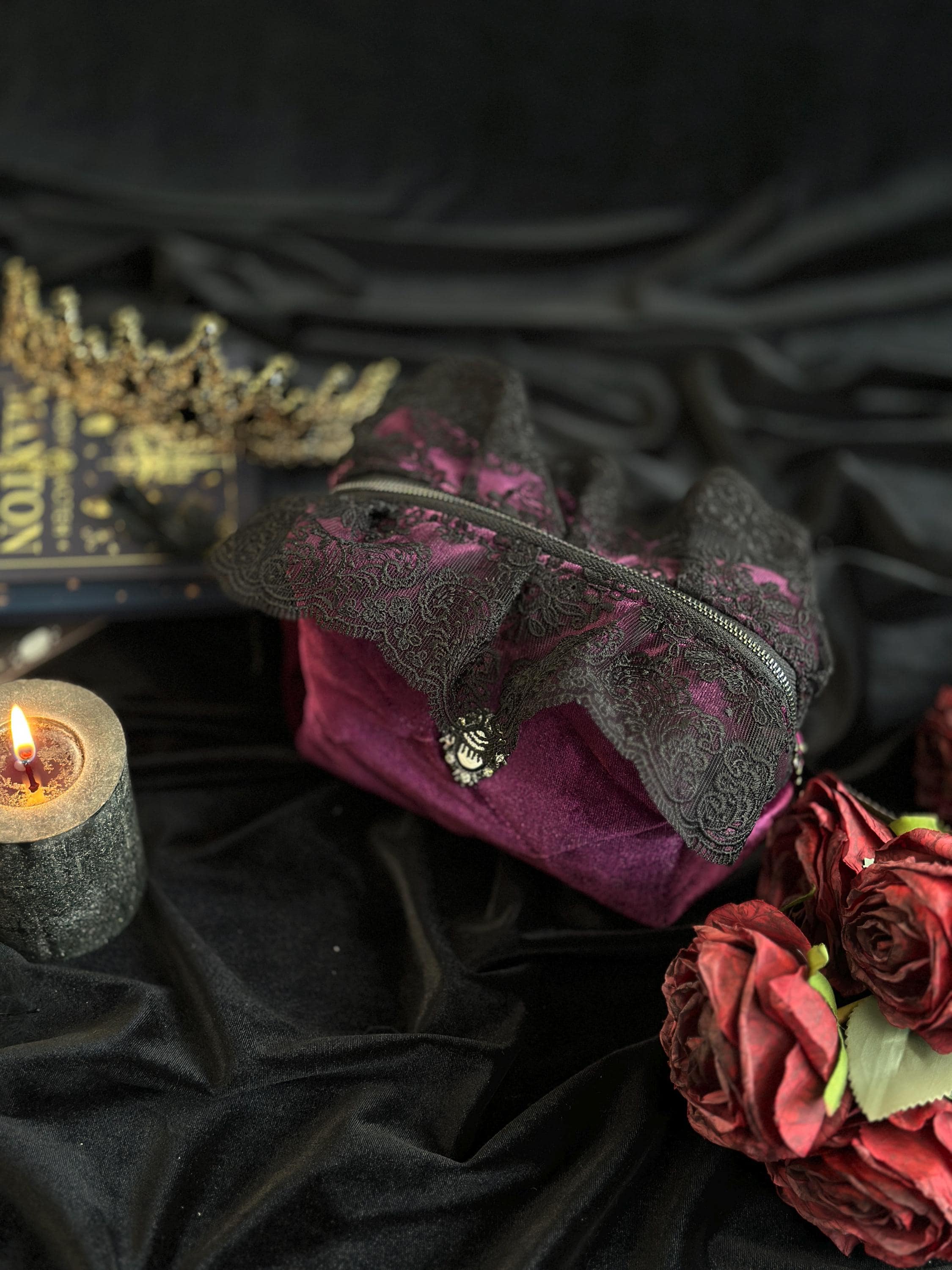 Royalcore Velvet Makeup Bag – Baroque Gothic Cosmetic Pouch With Lace ...