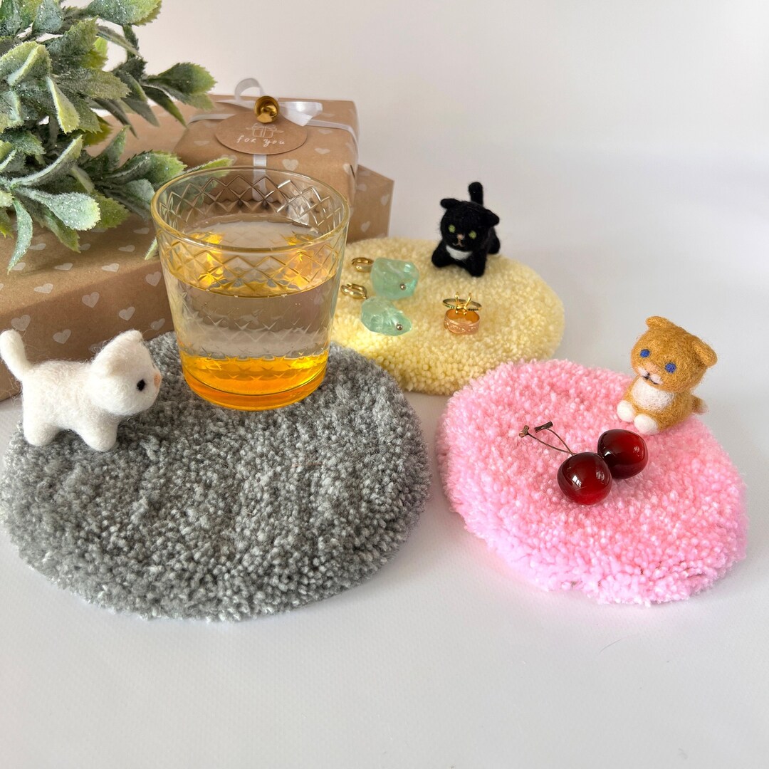 Handmade Mug Rugs With Kitties Pastel Colors Coaster With Cute Cats Tea ...