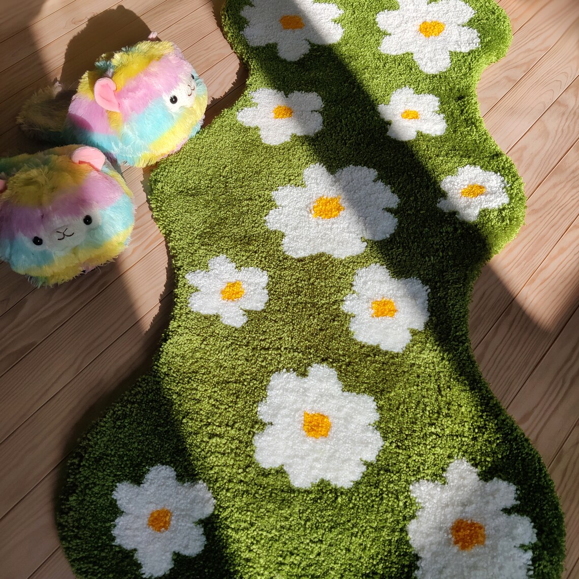 Daisy Flowers Rug Runner Green Meadow With Daisies Hand Tufted - Etsy