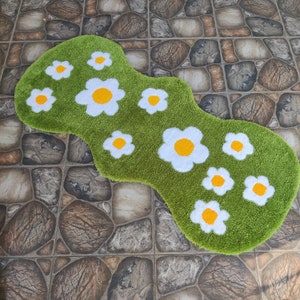 Daisy Hand Tufted Rug Flower Daisies Rug Runner Wavy Rug - Etsy