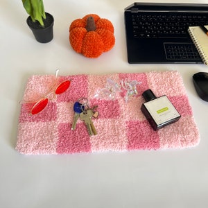 Pink Checkered Keyboard Rug Light Pink Hand Tufted Keyboard Pad ...