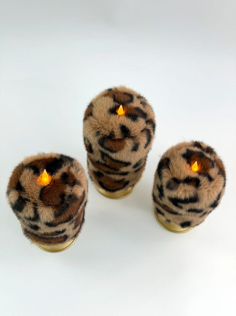 Luxury Leopard Faux Fur LED Pillar Candle, Leopard Home Decor ...