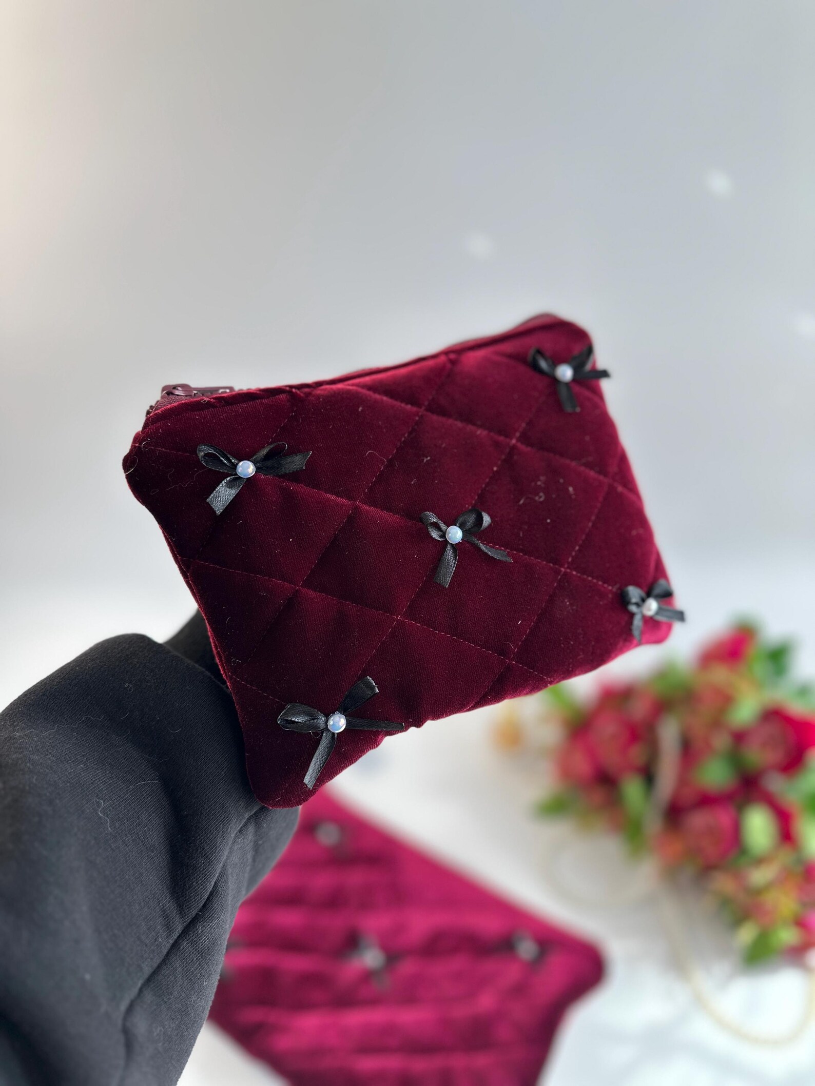 Burgundy Velvet Laptop Sleeve: Handmade Tech Protector With Bows - Etsy