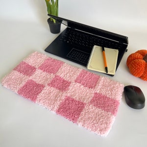 Pink Checkered Keyboard Rug Light Pink Hand Tufted Keyboard Pad ...