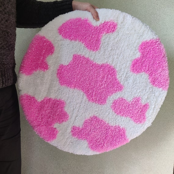 PINK COW Tufted Rug Fiber Arts Art & Collectibles etna.com.pe