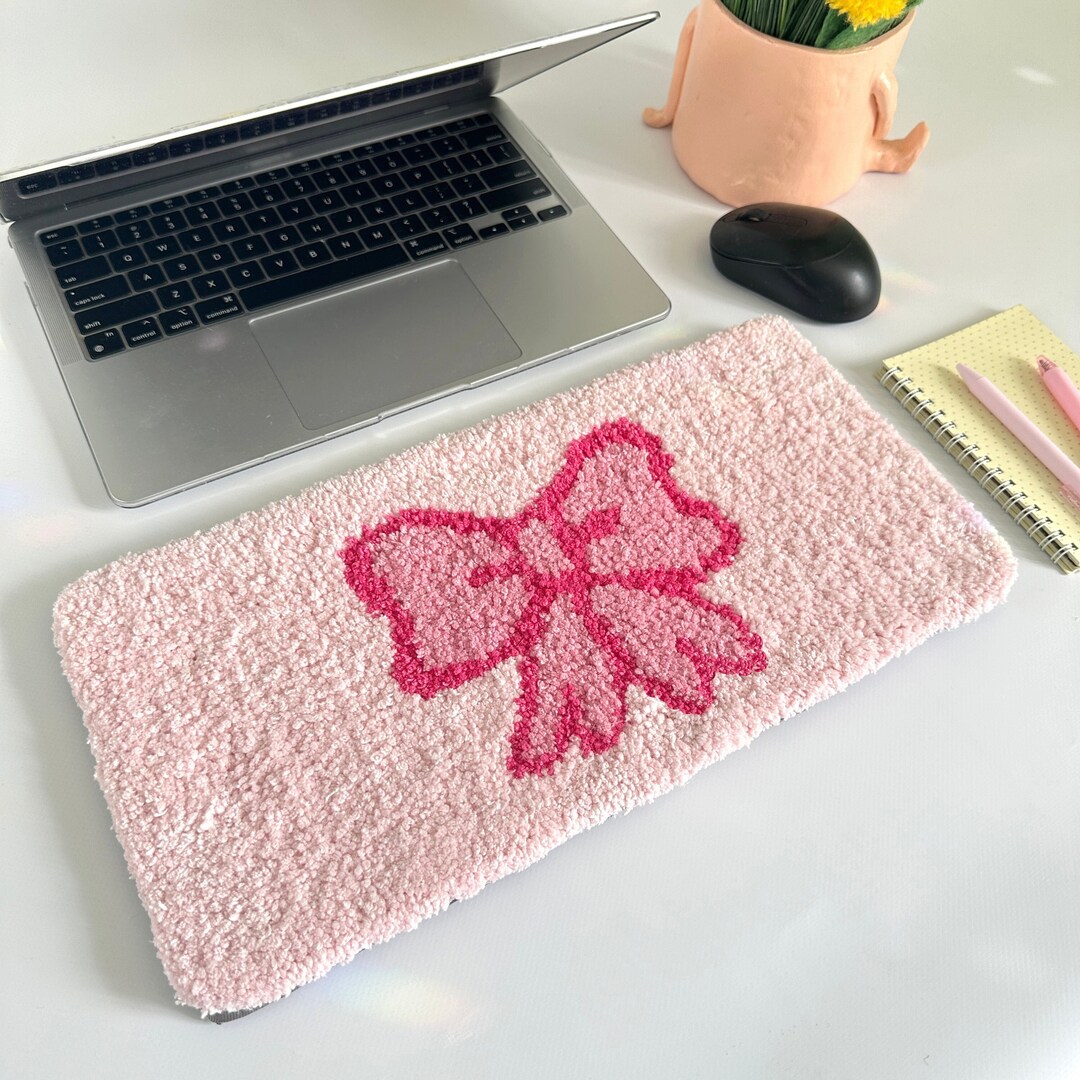 Pink Keyboard Rug With Coquette Bow Hand Tufted Cute Keyboard Pad ...