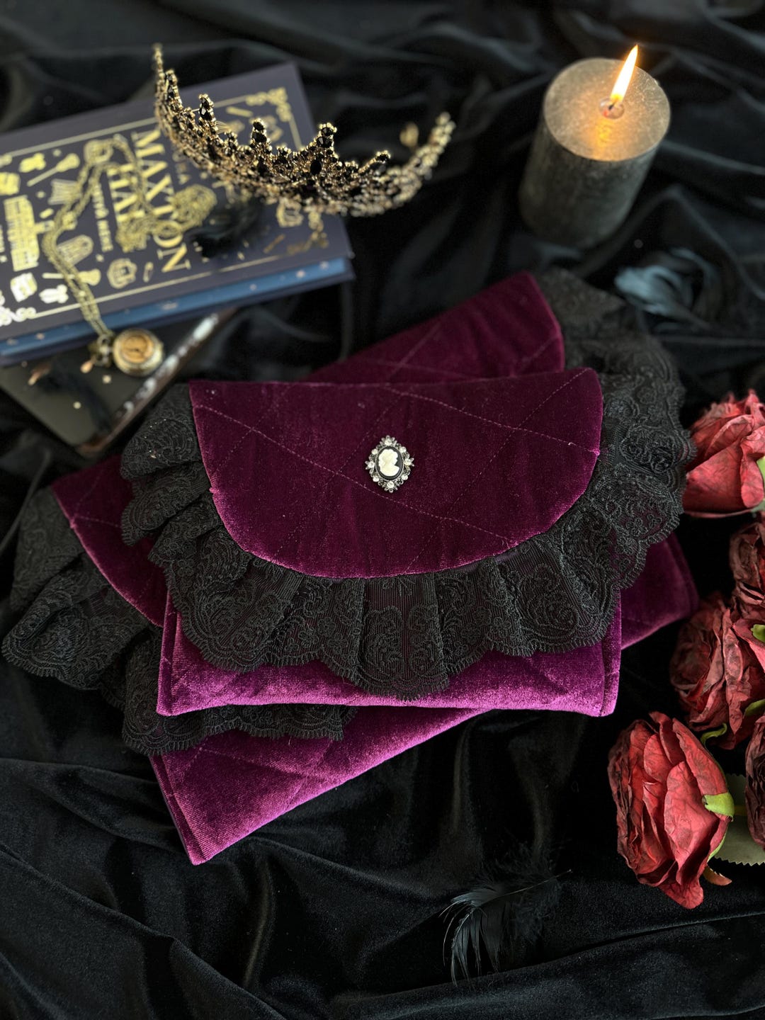 Witchcore Velvet Book Sleeve With Black Lace – Vampire Romance Gothic ...