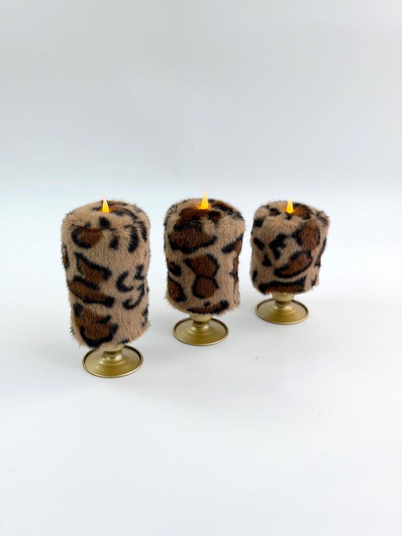 Luxury Leopard Faux Fur LED Pillar Candle, Leopard Home Decor ...