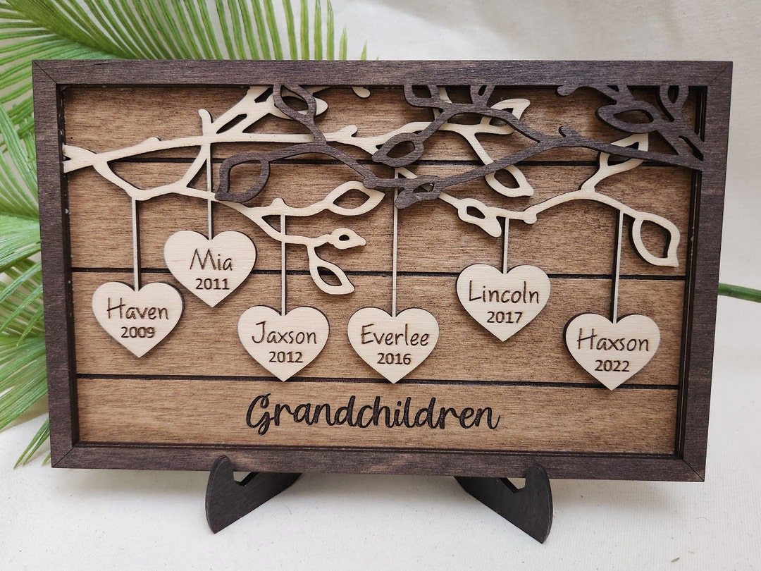 Personalized Wooden Family Tree Sign / Grandkids Names Sign / Hanging ...
