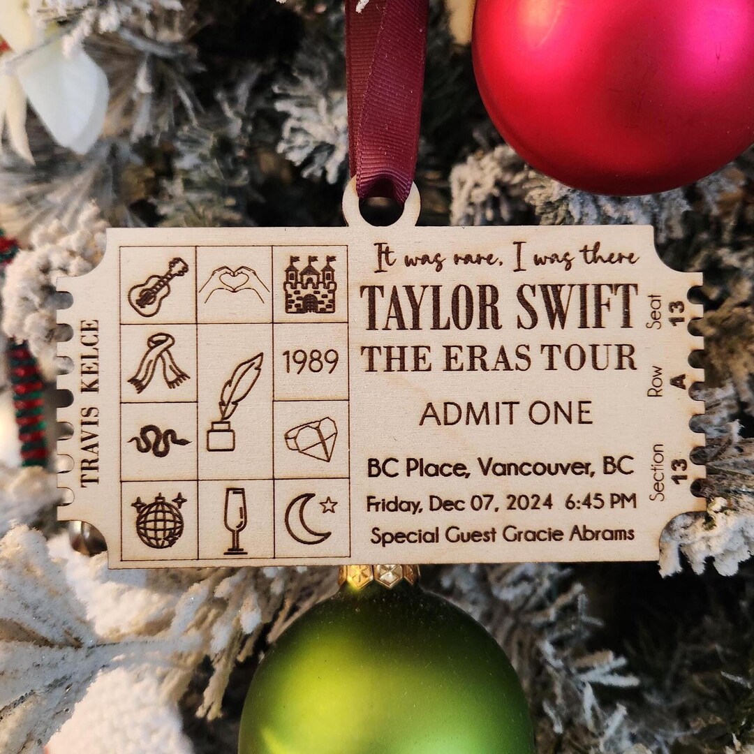 Custom Wood Engraved Eras Tour Ticket Ornament Personalized With Show ...