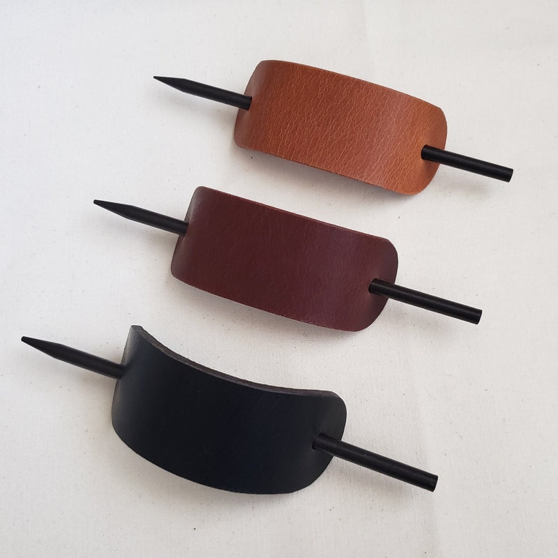 Leather Hair Barrette With Stick - Etsy