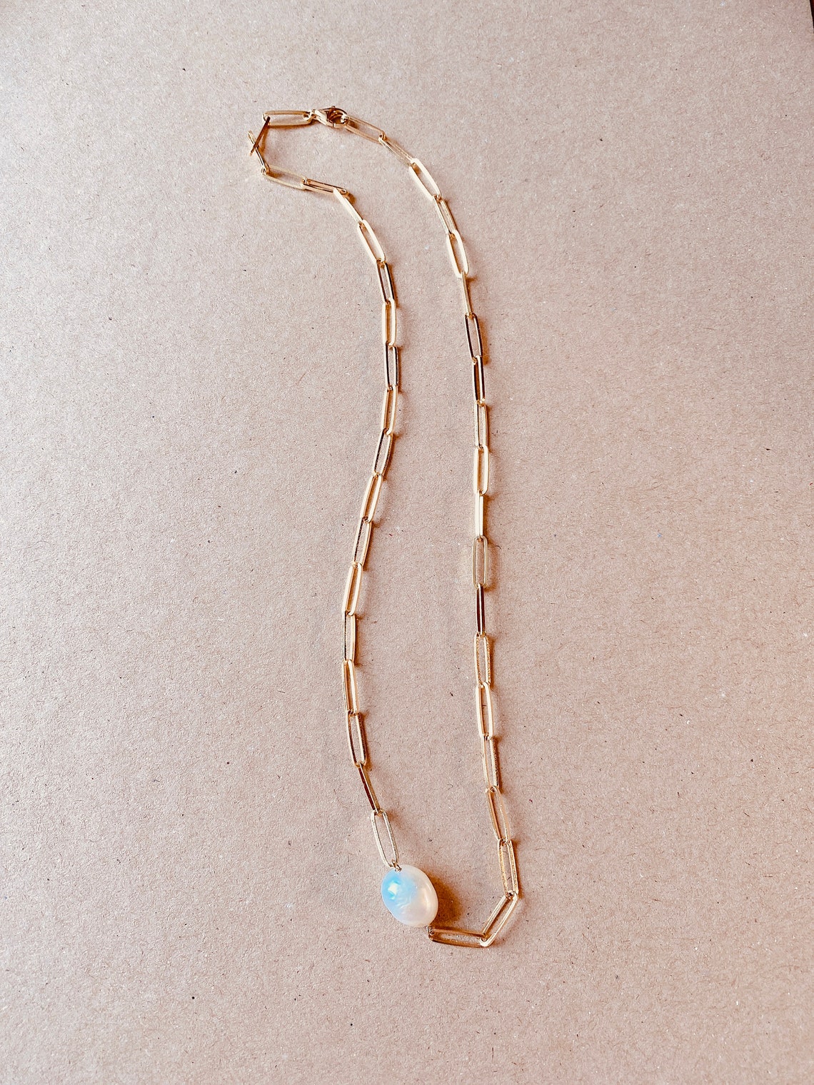 Wide Link Chain and Baroque Fresh Water Pearl Necklace Solid Sterling ...