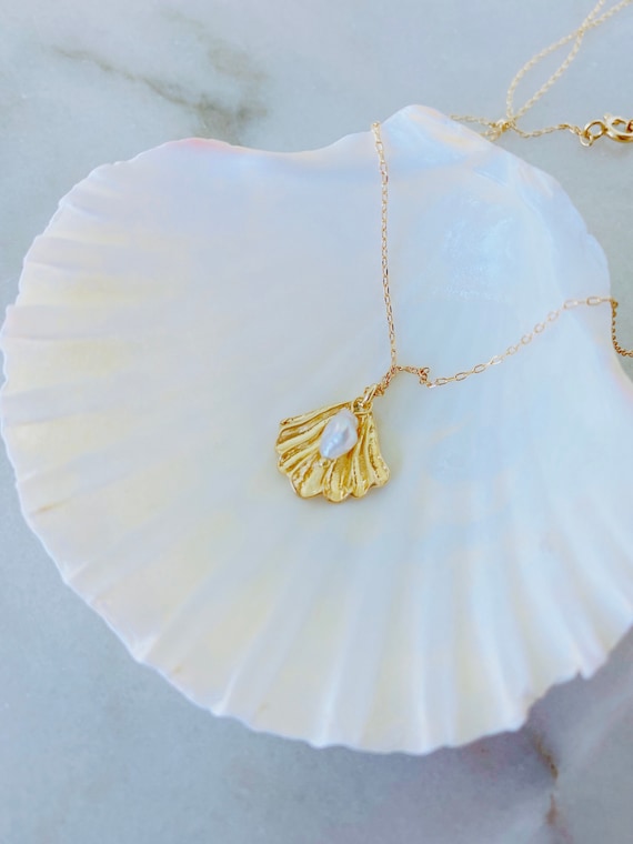 Sterling Silver Shell Freshwater Pearl Pendant Necklace14K | Etsy