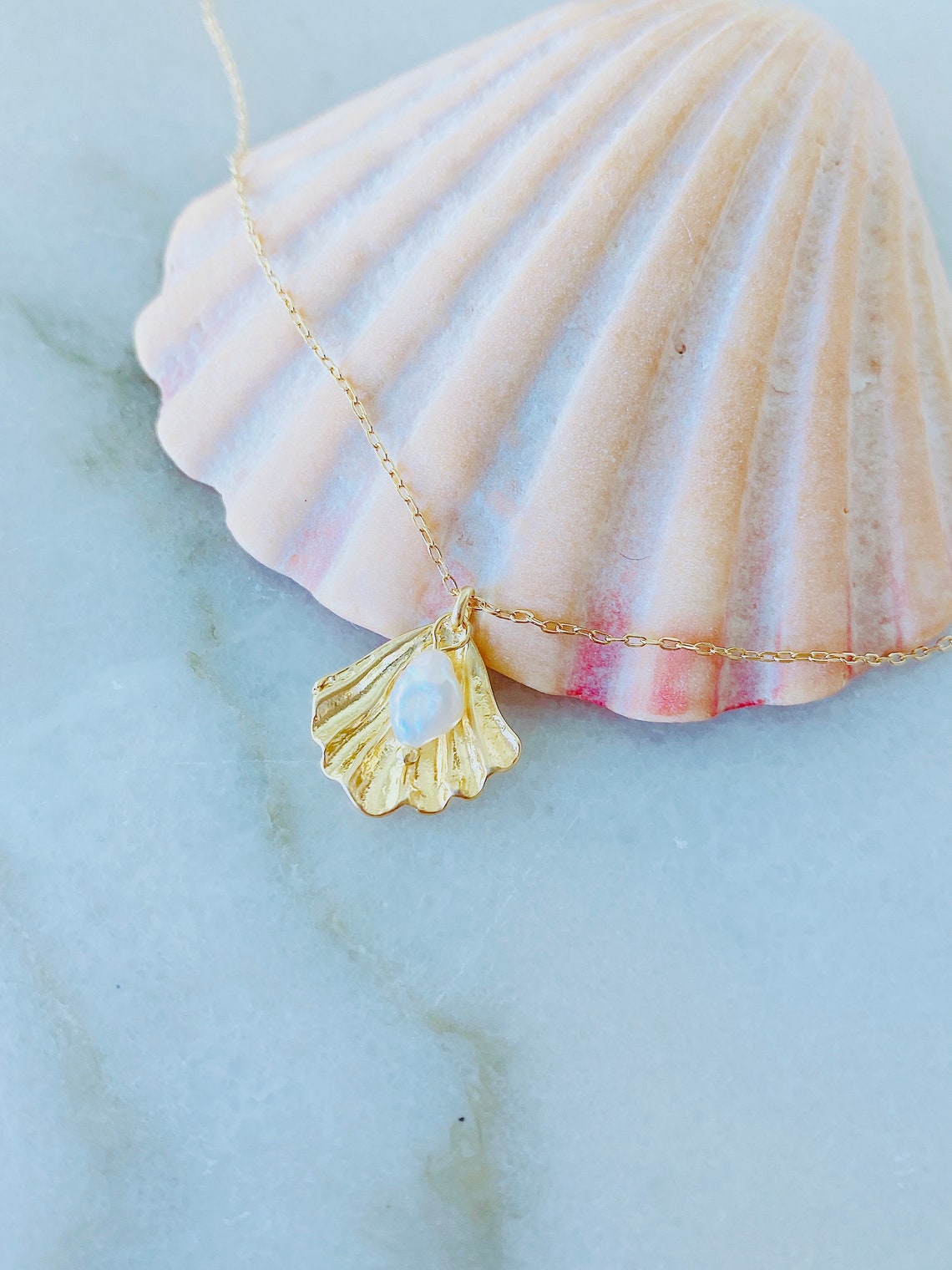 Sterling Silver Shell Freshwater Pearl Pendant Necklace14K | Etsy