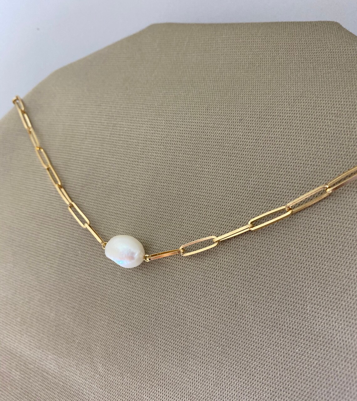 Wide Link Chain and Baroque Fresh Water Pearl Necklace Solid Sterling ...
