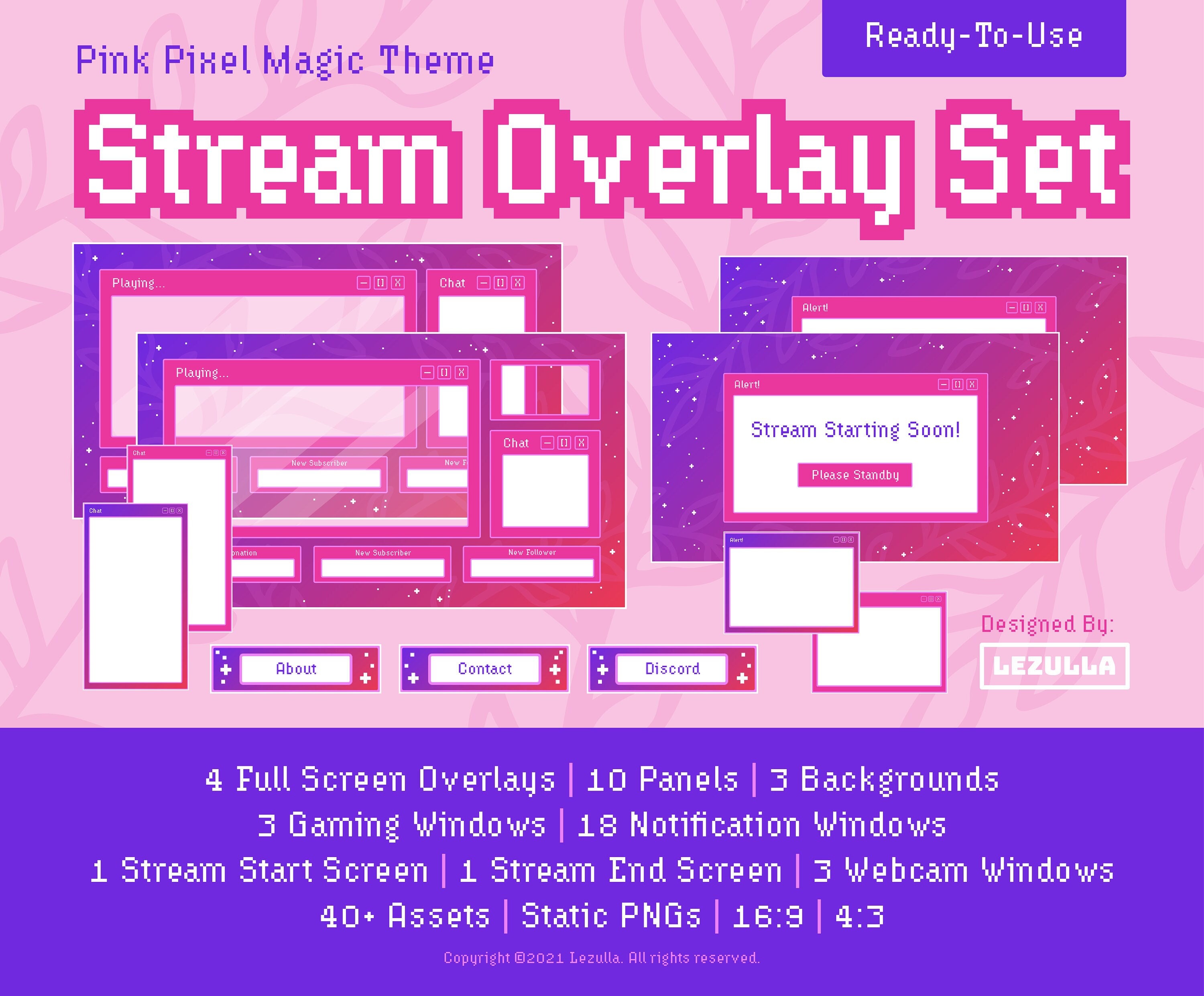 Stream Static Overlay Set: Pink Pixel Magic Kawaii - Etsy.de