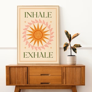 Inhale Exhale Typographic Print, Boho Sun Wall Art, Yoga Meditation ...