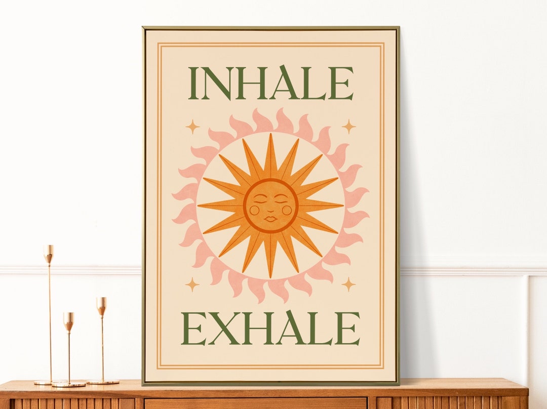 Inhale Exhale Typographic Print, Boho Sun Wall Art, Yoga Meditation ...