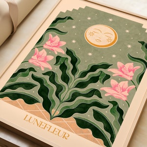 Botanical Moon Print, Flower Poster, Floral Wall Art, Celestial Lunar ...