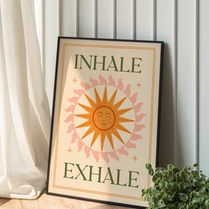 Inhale Exhale Typographic Print, Boho Sun Wall Art, Yoga Meditation ...