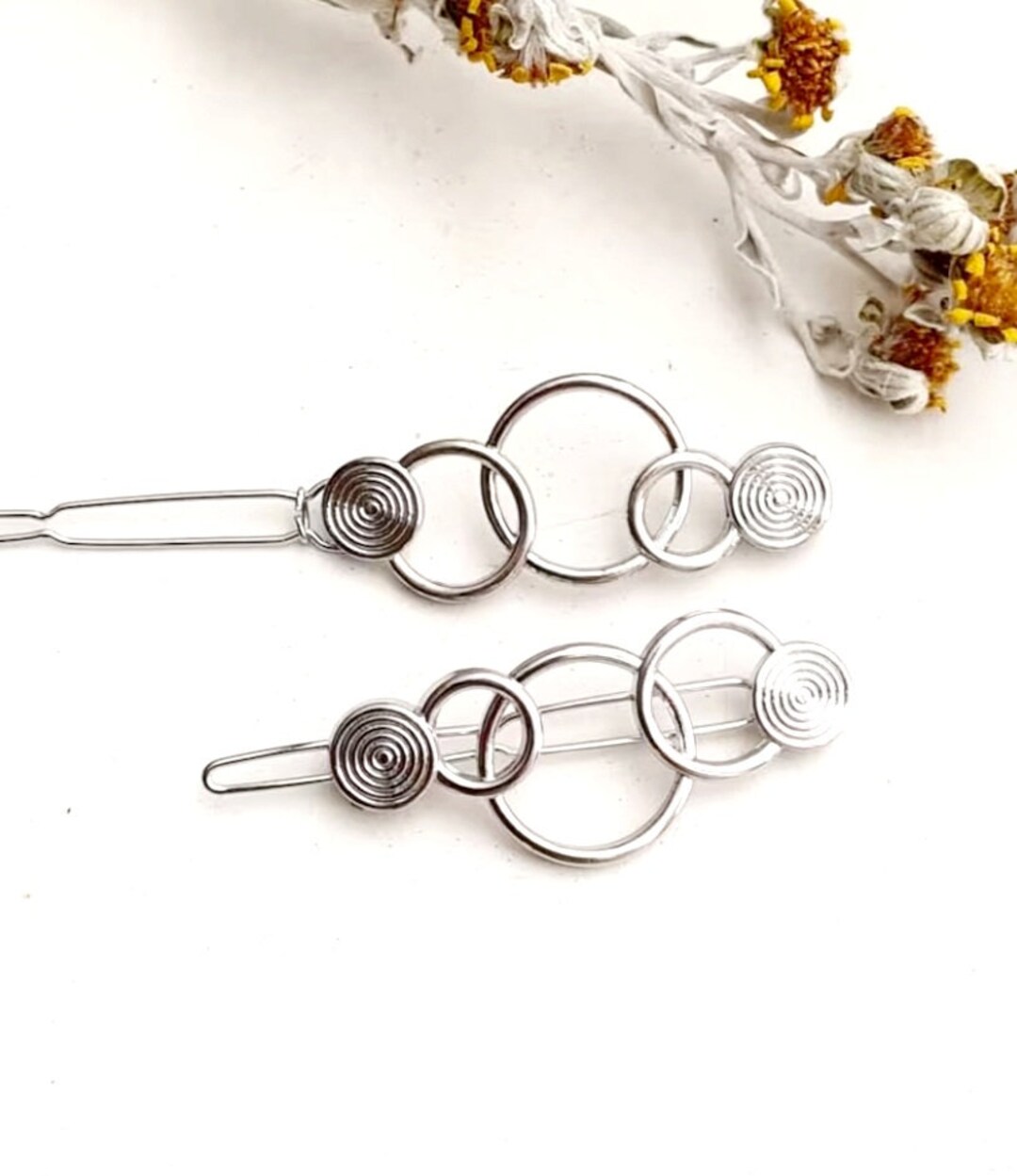 2 Pieces Minimalist Clip. Geometric Hair Clip. Silver Hair Clip.etal ...