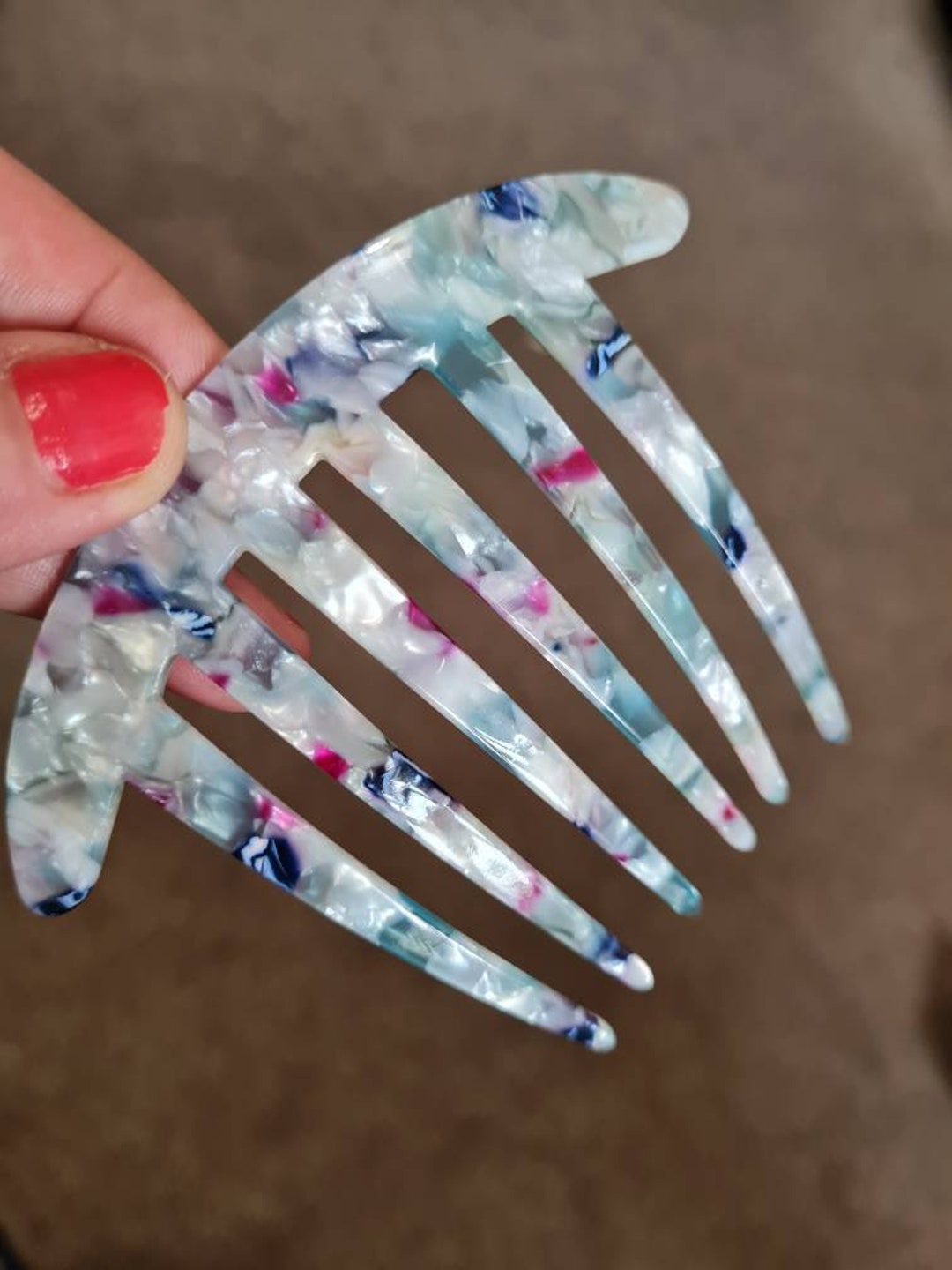 Large Acetate Hair Comb Marble Blue Hair Comb.blue Decorative - Etsy
