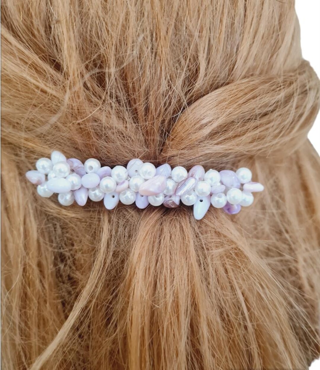 Mother of Pearl Barrette, Bridal Hair Barrette, Light Pink and White ...