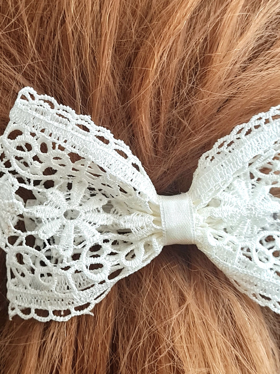 Ivory White Lace Hair Bow,bridal Bow Barrette, Handmade,vintage ...