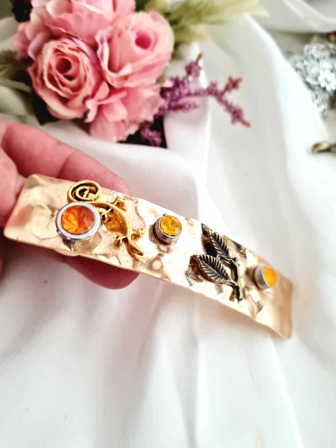 Large Gold Minimalist Barrette With Crystal, Art Deco, Sparkly, Minimal ...