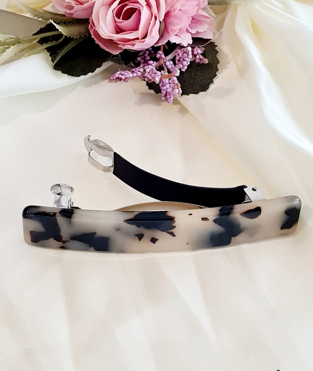Thick Hair Barrette, Tortoise Shell, Resin, Acetate, Brown and Beige ...